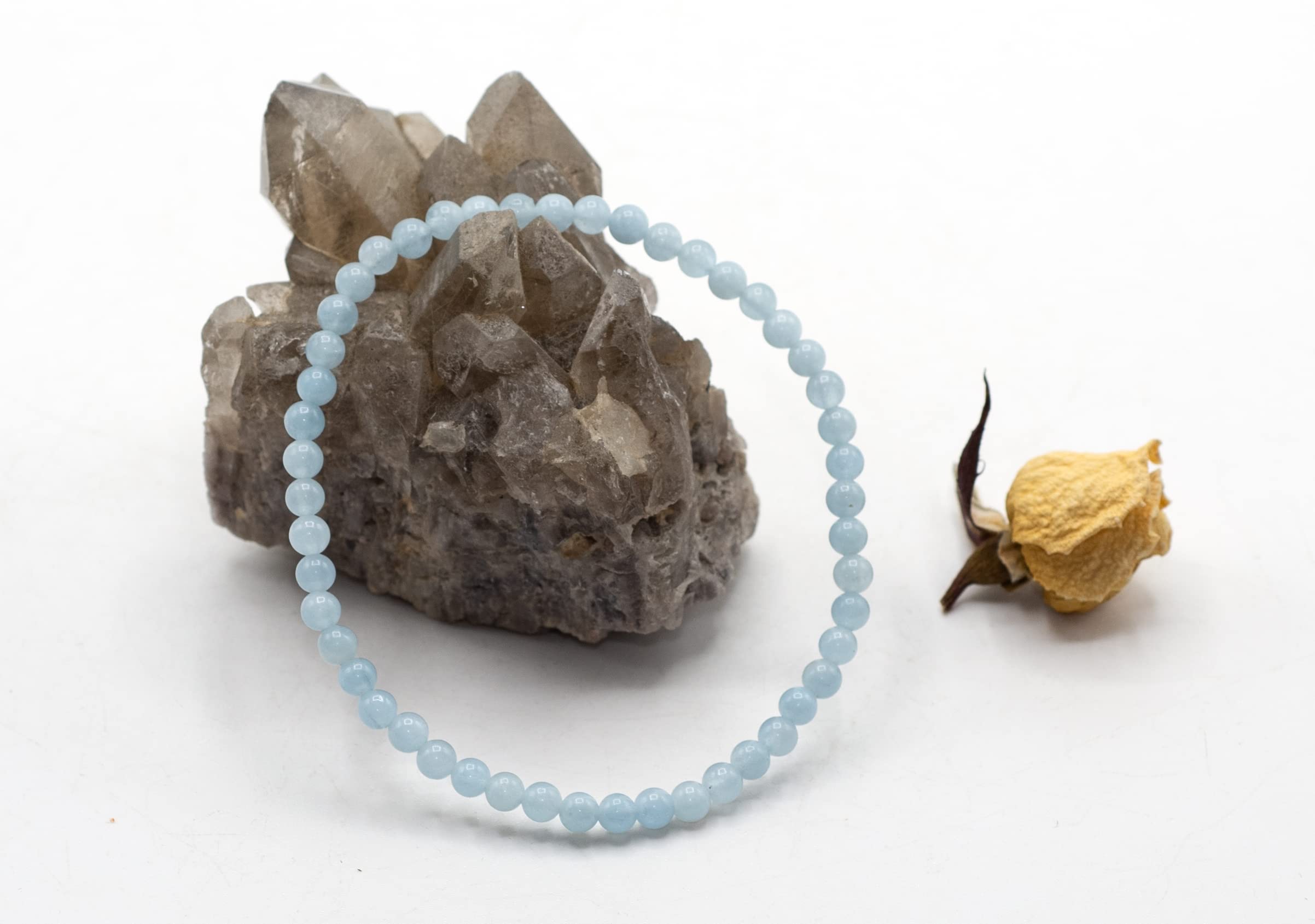 LTC Designs Shiny 3.5-4mm Round Aquamarine Stretch Bracelet, 6.5" for Women and Teens