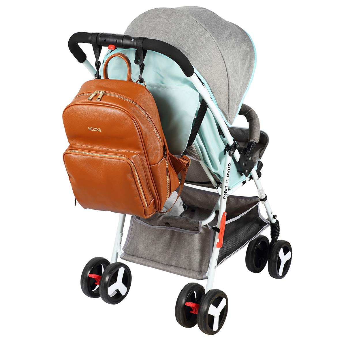 KZNI Leather Diaper Bag Backpack - Nappy Bag Baby Bags for Mom Unisex Maternity Diaper Bag with Stroller Hanger|Thermal Pockets|Adjustable Shoulder Straps|Water Proof| LargeCapacity(Brown)