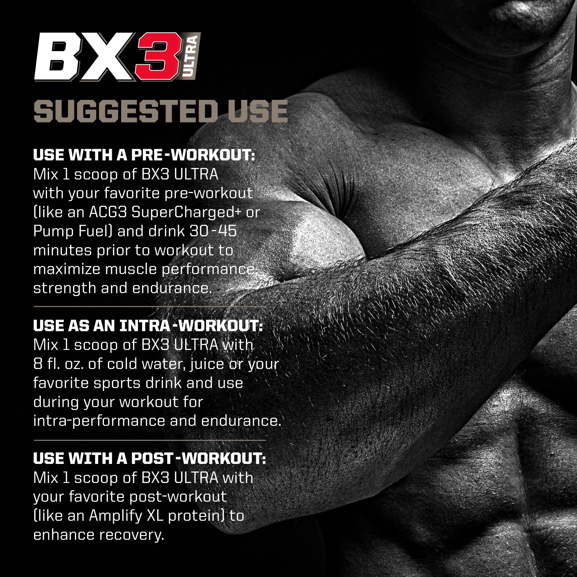 PMD Sports BX3 ULTRA Muscle-Building Powder – Beta-Alanine, BCAAs, Betaine Anhydrous – Boost Endurance and Stamina, Increase Strength, Pumps, Build Lean Mass, Enhance Recovery– Unflavored–30 Servings
