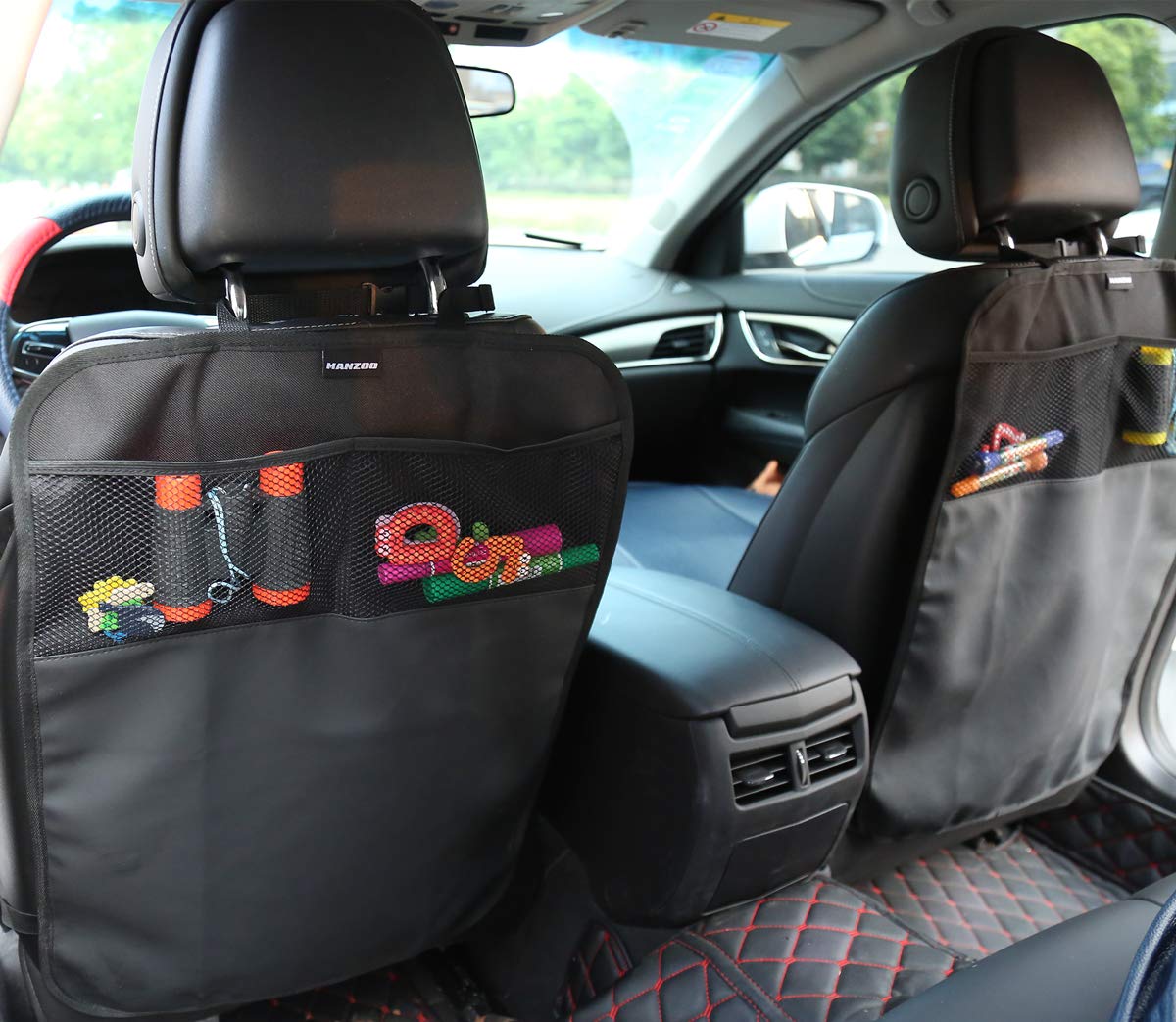 MAMZOO Kick Mats Seat Protector with Organizer - Easy to Clean Backseat Protector with 2 Extra Large Organizer Pockets for Car, SUV, Minivan Or Truck Seats