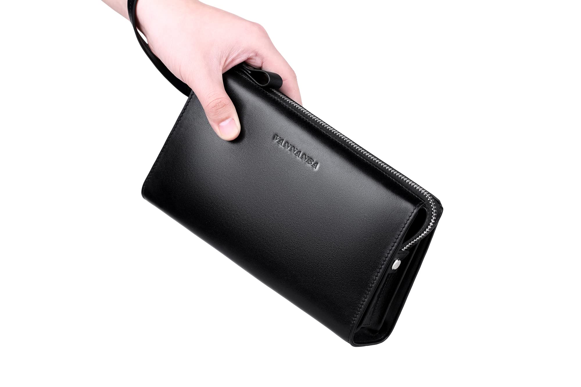 Men’s Genuine Leather Clutch Bag Handbags Wallets Business Organizer Purse (Black)
