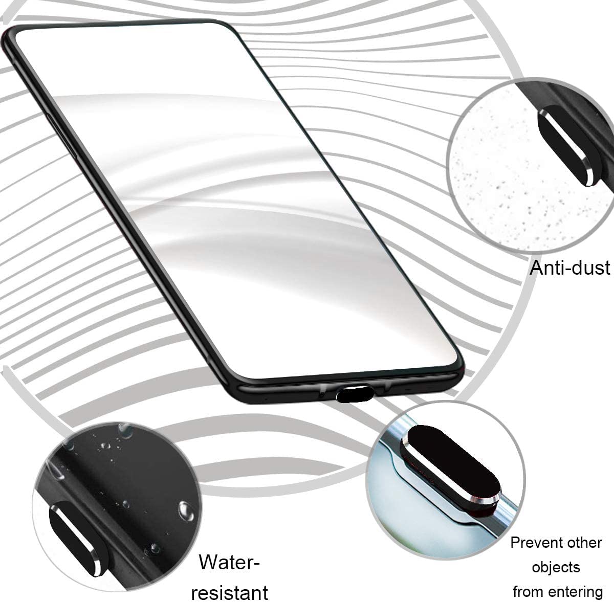 VIWIEU USB C Anti Dust Plugs Protector, Waterproof C Port Cover Cap Phone Charm 4 PCS Compatible with iPhone 15 Plus Pro Max Samsung Galaxy S24/S23/S22/S21/S20 Ultra Earbuds Wireless Charging (Black)