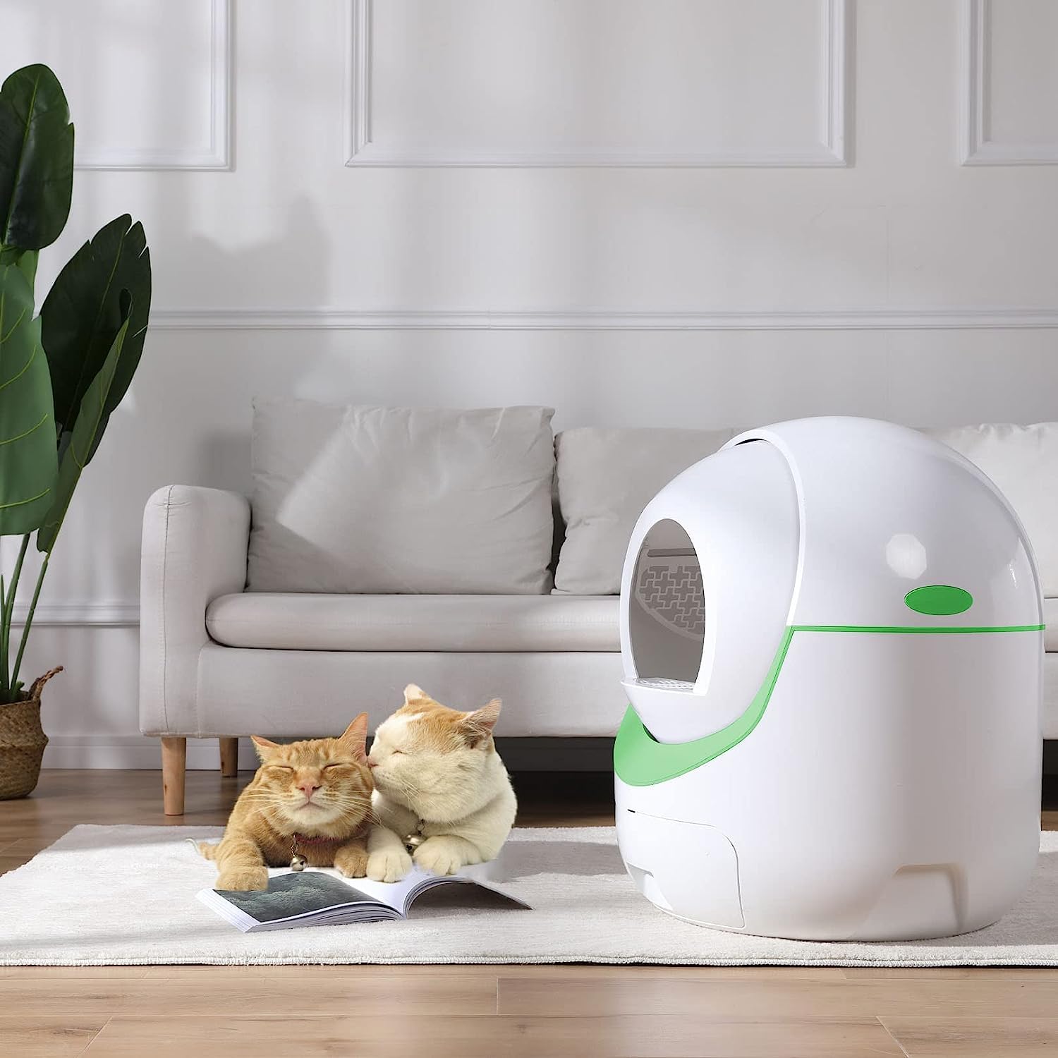 Large Self Cleaning Cat Litter Box, Pretty Automatic Cat Litter Box Robot with APP Control & Safe Alert & Smart Health Monitor for Kitty, Tidy Multiple Cats