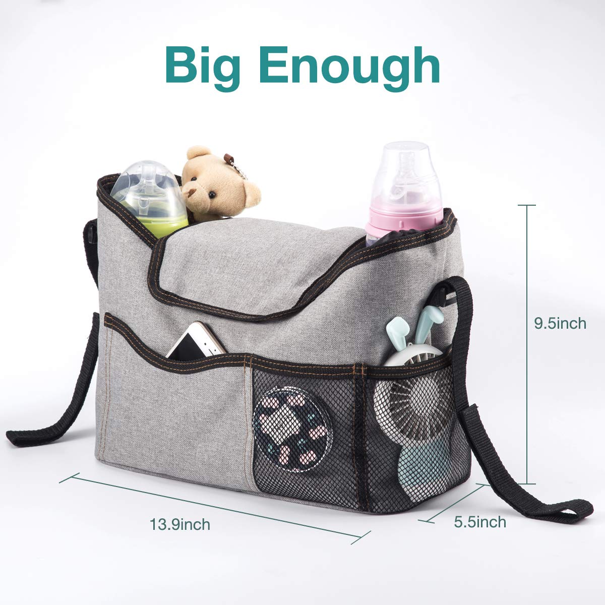 Marchpower Baby Stroller Organizer Bag Cup Holder Large Storage Space Double Use Stroller Accessory Shoulder Carrying Lightweight Durable Baby Travel Bag