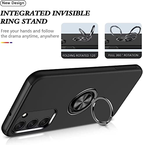 YRMJK S23 Plus Case,Built in 2 Screen Protectors + 2 Camera Lens Protector,Military Grade,3D Full Cover with Kickstand Ring Case for Samsung Galaxy S23 Plus 5G Black