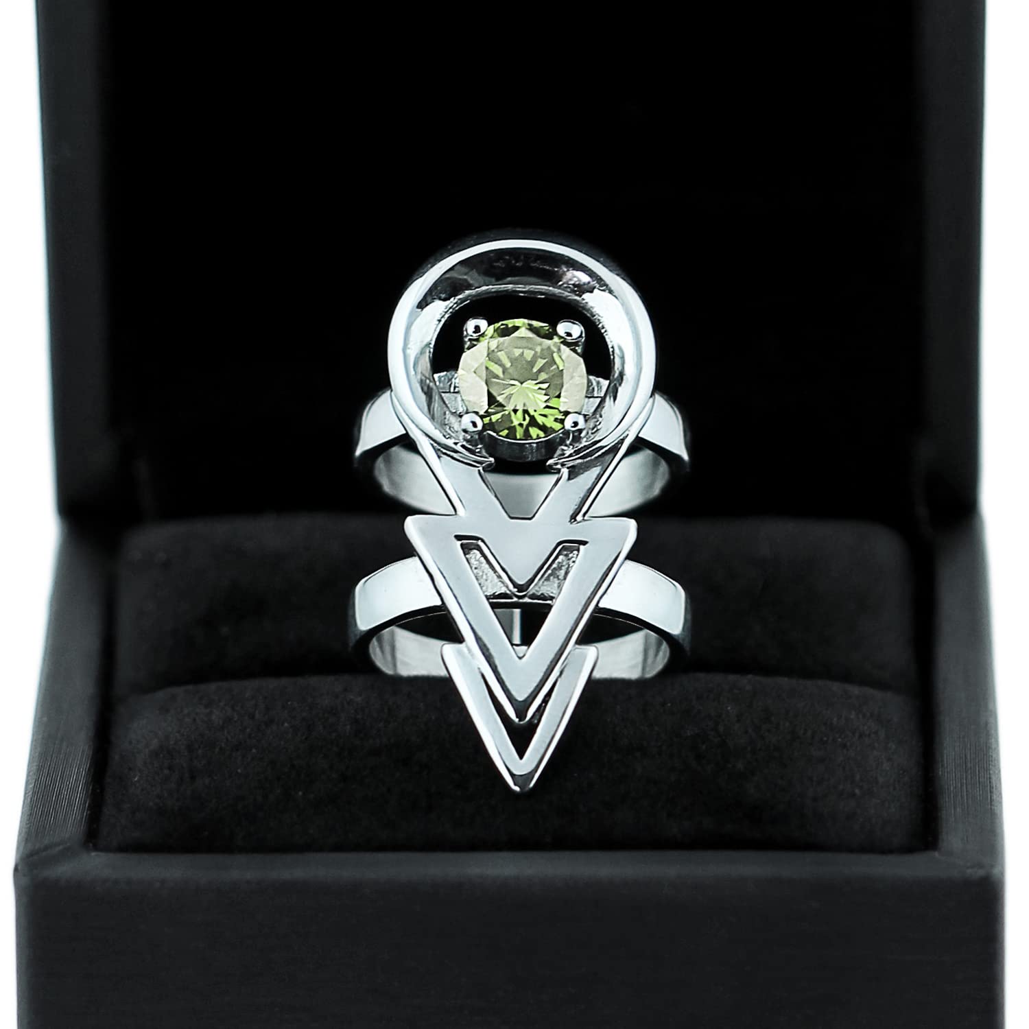 Rune Ring by Rogue+Wolf Gothic Y2K Jewelry Emo Goth Accessories, Cool Boho Alt Knuckle Chunky Ring Aesthetics, Non-Precious Metal, pale emerald synthetic spinel