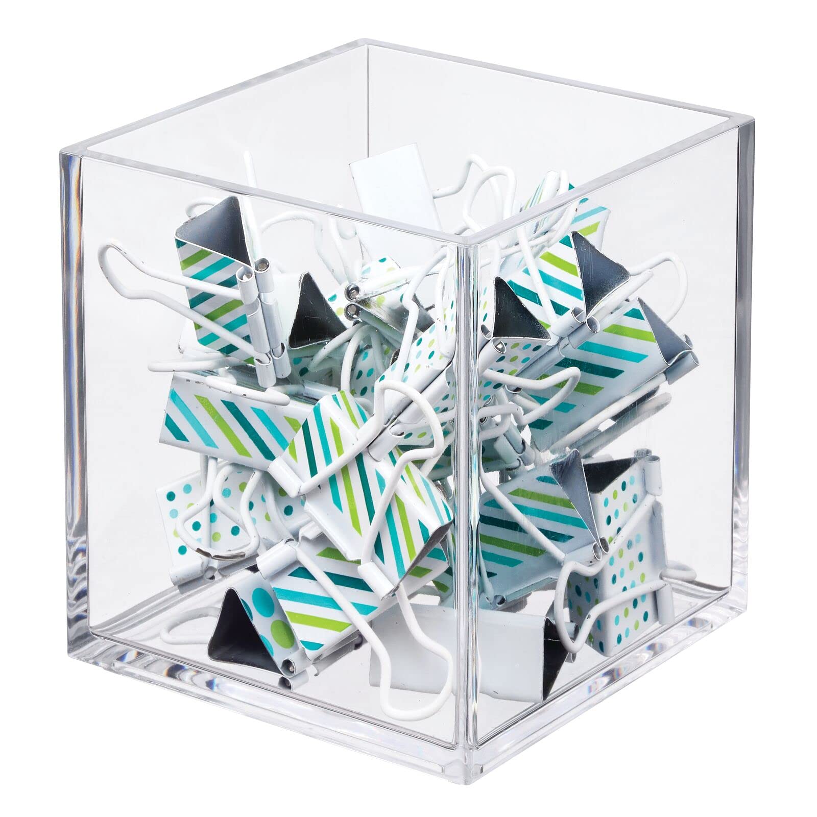 mDesign Small Home Office Storage Organizer Container Bin for Cabinet, Drawers, Desk, Workspace - Holds Pens, Pencils, Highlighters, Notebooks - Prism Collection - 3 Pack, Clear