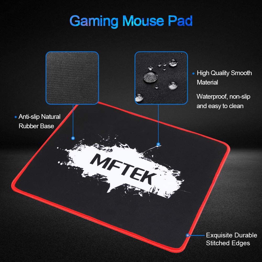 MFTEK RGB Rainbow Backlit Gaming Keyboard and Mouse Combo, LED PC Gaming Headset with Microphone, Large Mouse Pad, Small Compact 87 Keys USB Wired Mechanical Feeling Keyboard for Computer Gamer Office