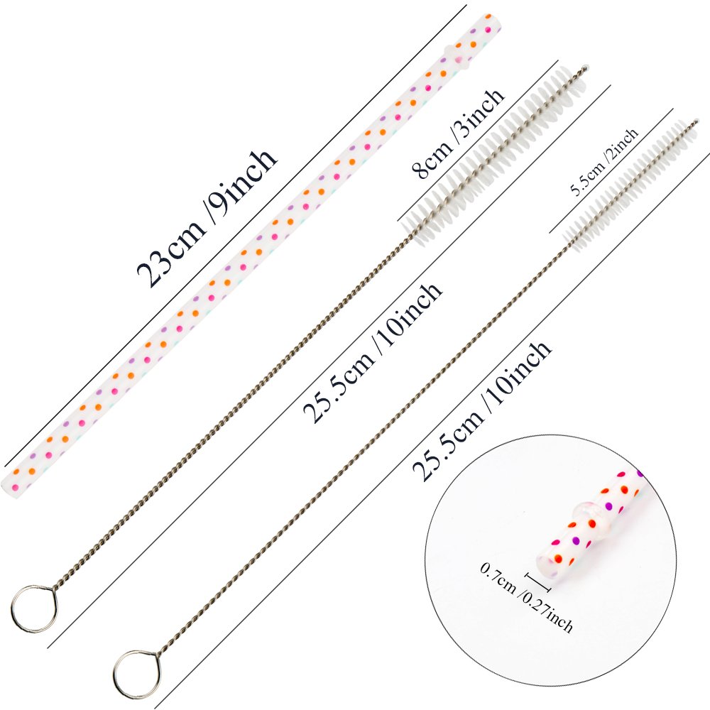 SUBANG 50 Pack Reusable Straws, BPA-Free, 9" Colorful Hard Plastic Stripe Drinking Straw for Mason Jar Tumbler, Family or Party Use with Cleaning Brush