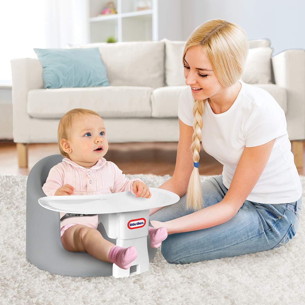 Little Tikes LT32001 My First Seat Baby Infant Foam Cushion Floor Support Seat Chair with Feed and Play Tray Combo for Feeding and Playing, Grey