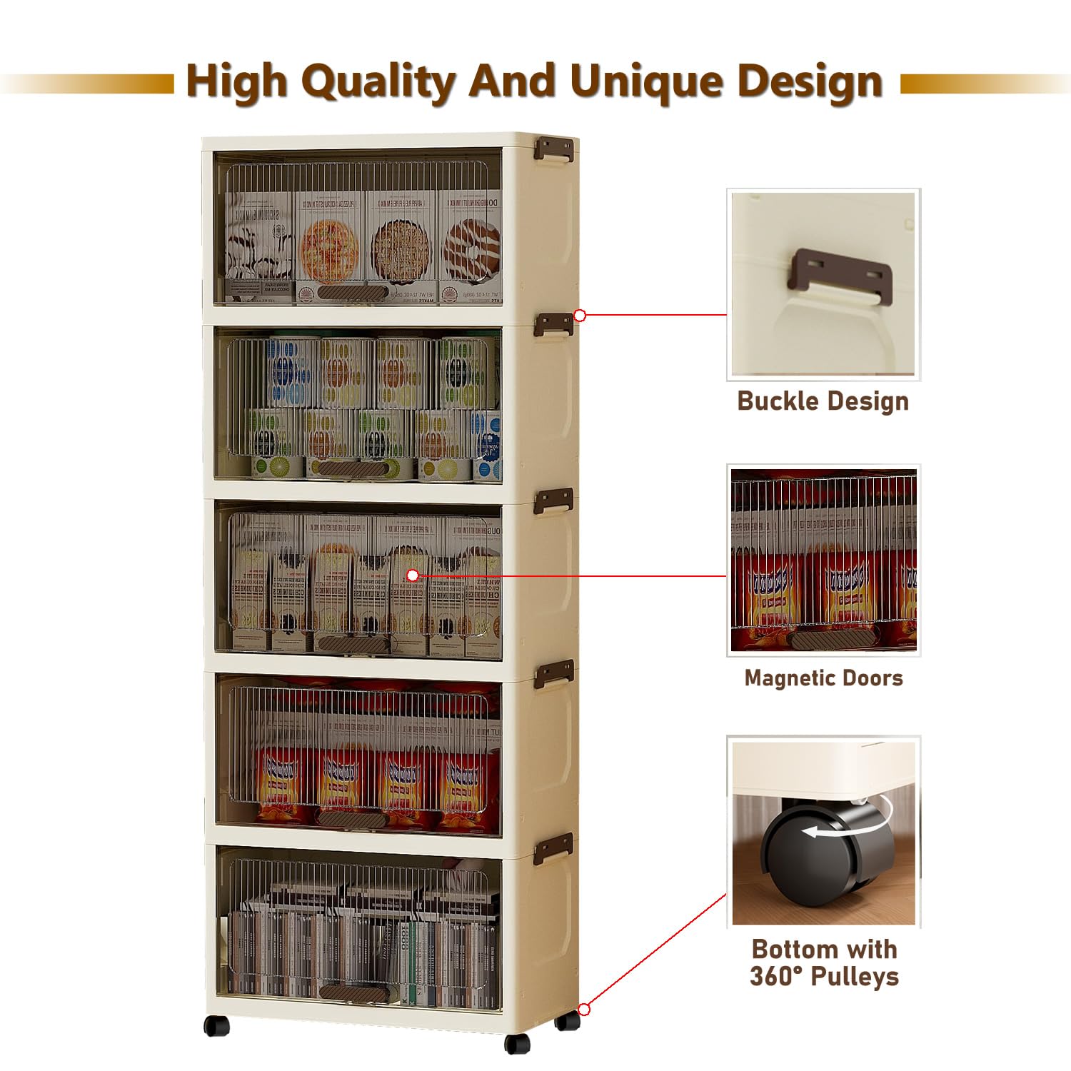 Storage Bins with Lids, 5 Tiers Clear Plastic Storage Bins, Universal wheel Storage Bins, Stackable Storage Containers,Closet Storage Bins, Foldable Box for Dorm Bedroom Organizing