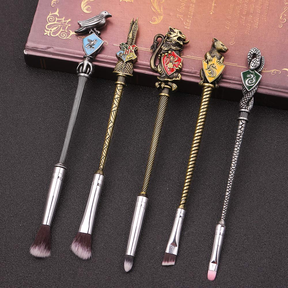 Magic Wand Makeup Brushes Set - 5pcs Wizard Wand Makeup Brushes Foundation Blending Blush Eyeshadow Face Lip Powder Brush Beauty Tools (New-Bronze)