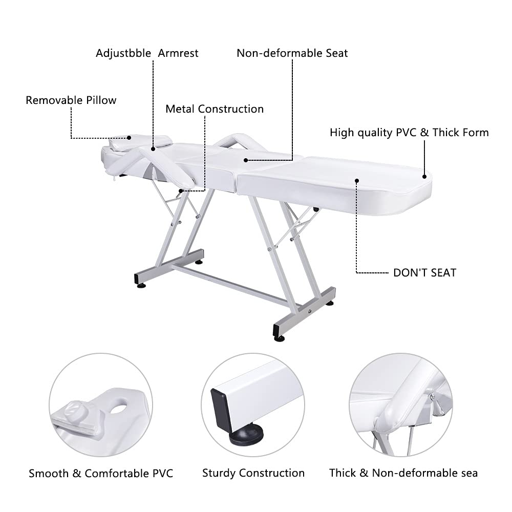 ZHYH 75" 190 x 84 x 78cm Adjustable Beauty Bed Beauty Salon SPA Massage Bed Tattoo Chair White