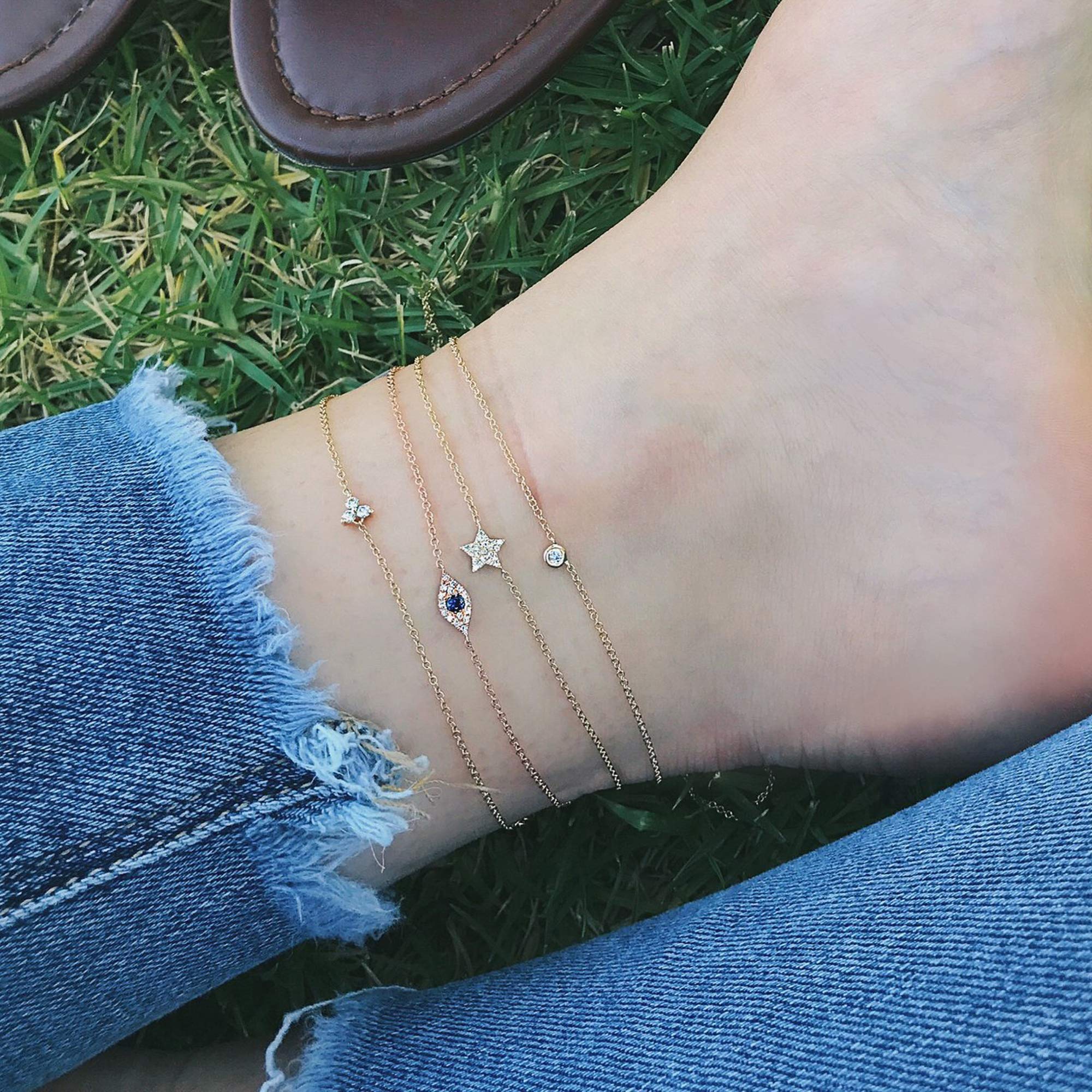 LOYATA Evil Eye Anklet For Women 14K Gold Plated Tiny Bead Anklet Dainty Blue Cubic Zirconia Evil Eye Foot Chain Lucky Multi Colored Evil Eye Foot Jewelry (Evil)