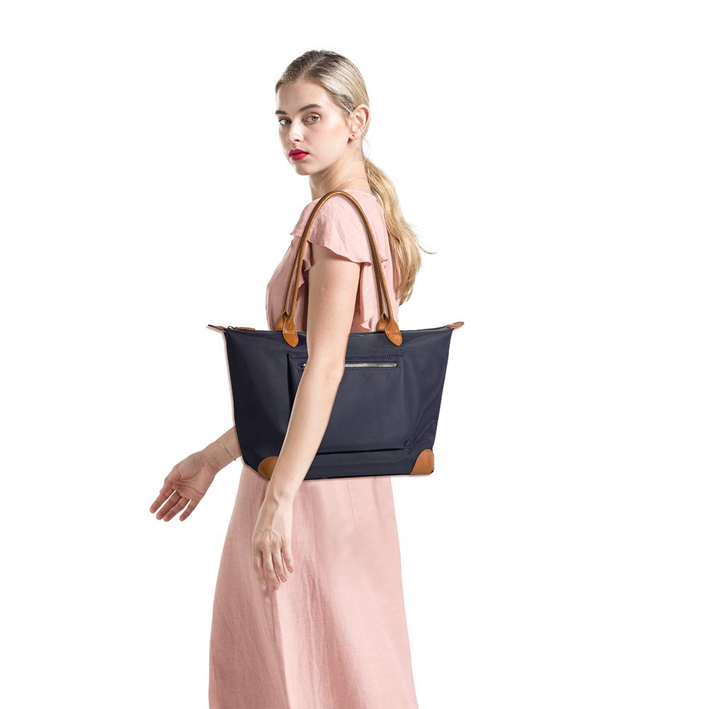 Small Leather Bifold Wallet For Women+Large Lightweight Nylon Tote Bag for Women