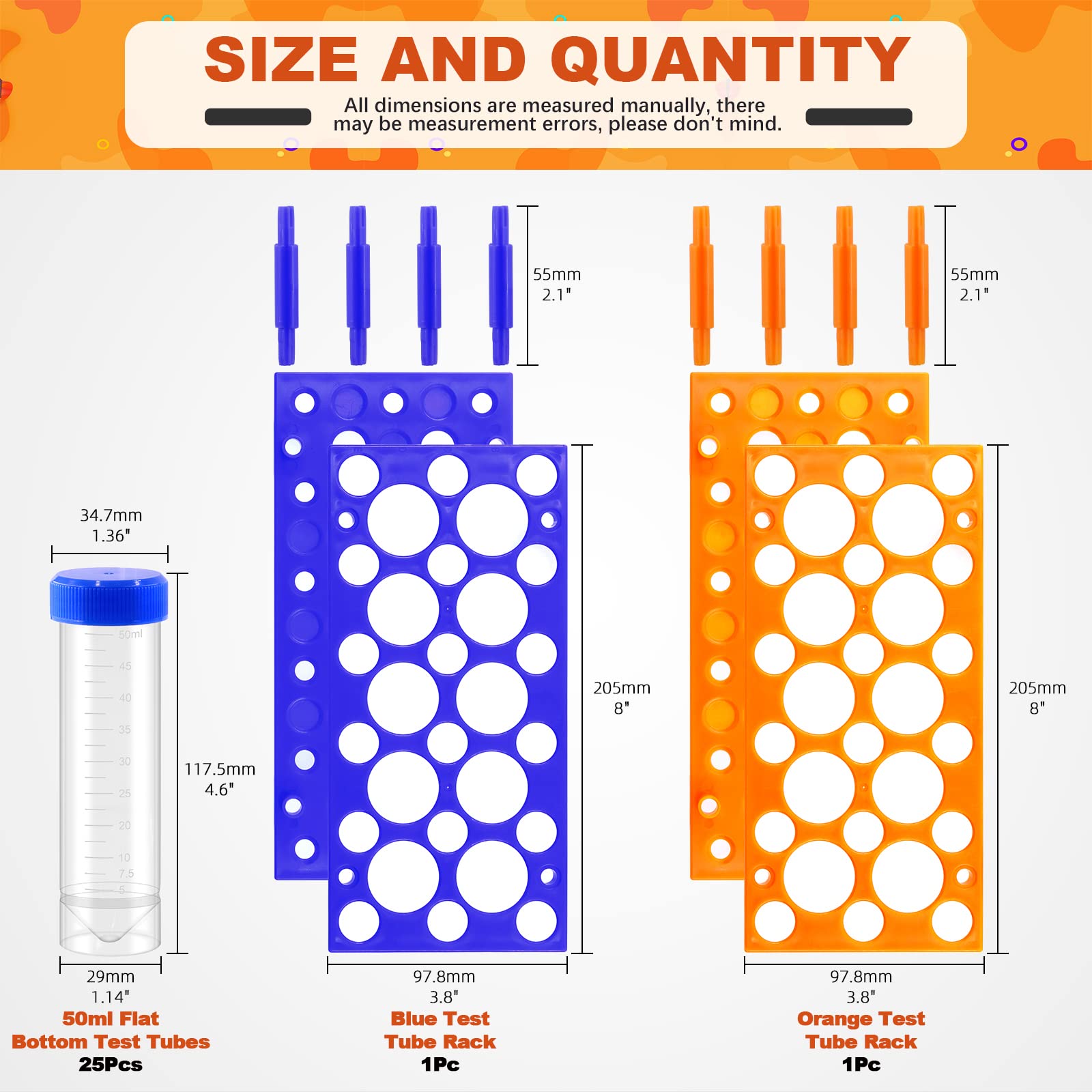 Tanstic 27Pcs 50ml Flat Bottom Centrifuge Tubes with 2pcs Test Tube Rack, Plastic Test Tubes with Screw Cap Plastic Vial Container Graduated with Marks for Laboratory Lab Scientific Experiments
