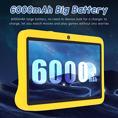 VINGVO 7in Kids Tablet, Front 2MP Rear 5MP 100-240V HD Tablet for Reading for Android 10 (Yellow)