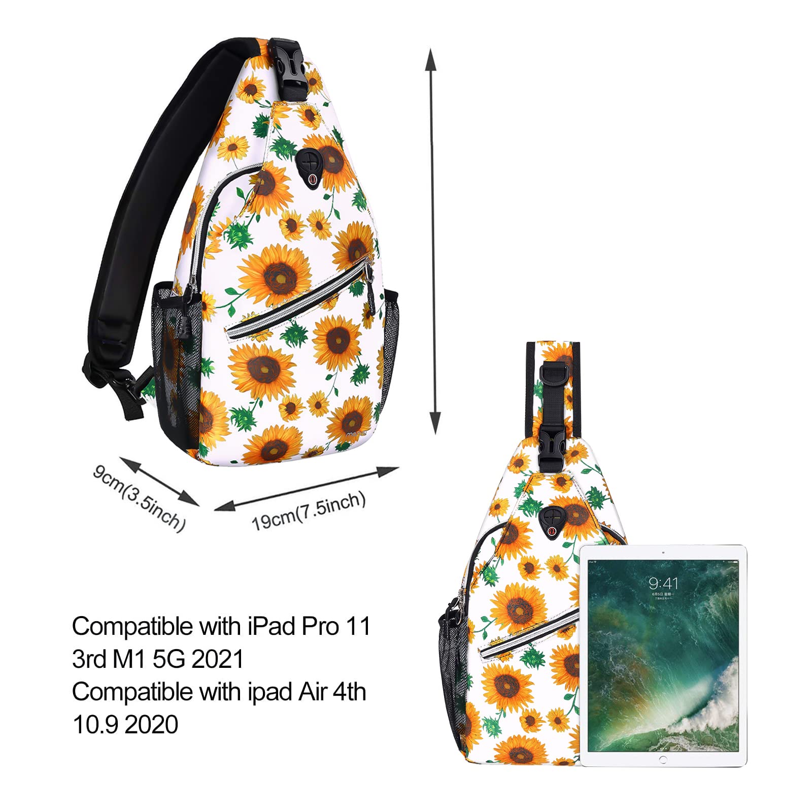 MOSISO Sling Backpack,Travel Hiking Daypack Sunflower Rope Crossbody Shoulder Bag, White