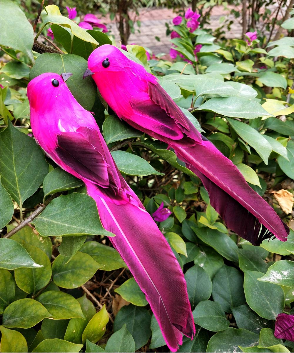 LWINGFLYER 4pcs Artificial Simulation Foam Bird Feather Sparrow with Metal Clip Ornaments DIY Craft for Wedding Decoration Home Garden Establishment Party Accessories 20cm/7.87inch (Pink)