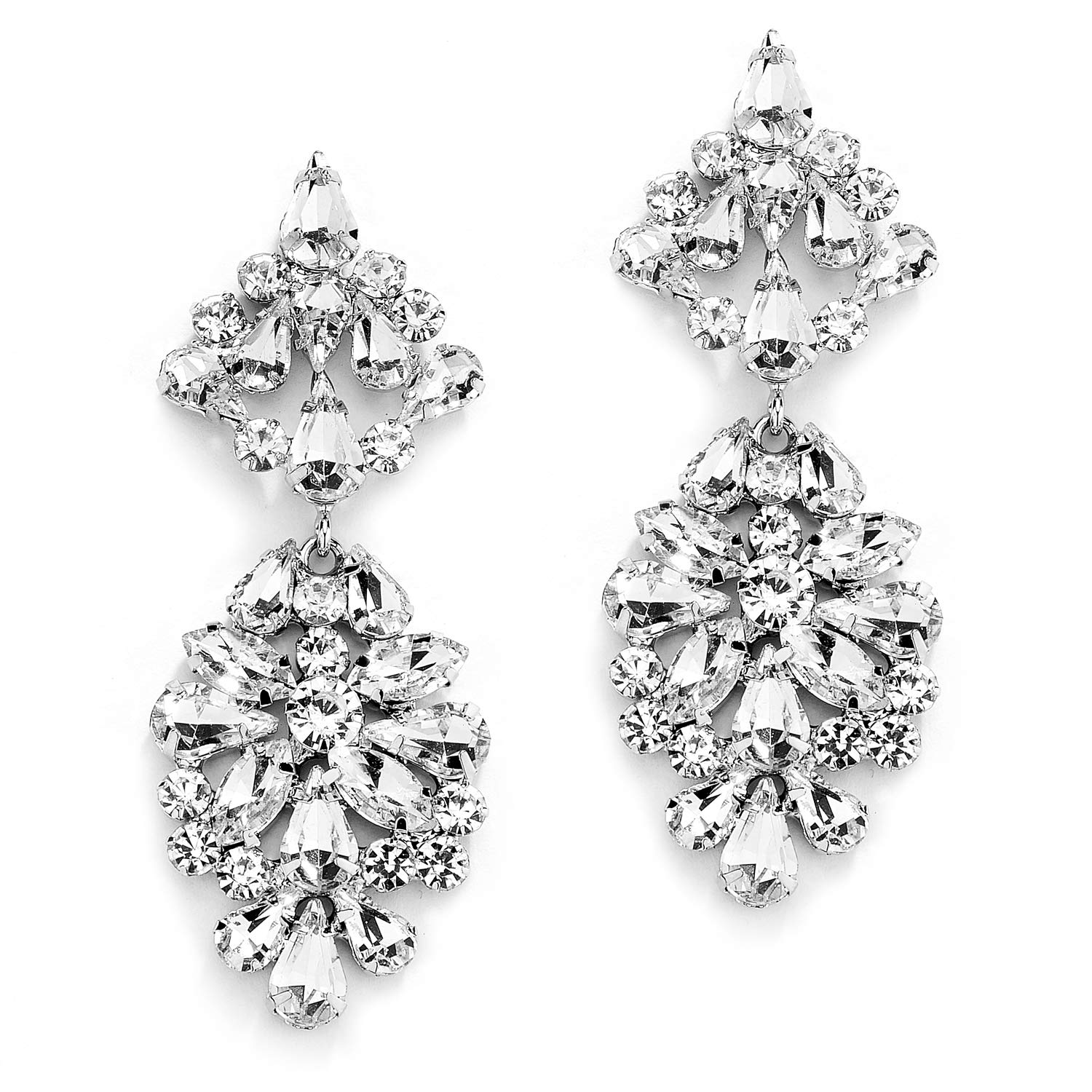 Mariell Silver Crystal Bold Statement Chandelier Dangle Earrings for Wedding, Prom, Pageant & Bridesmaids