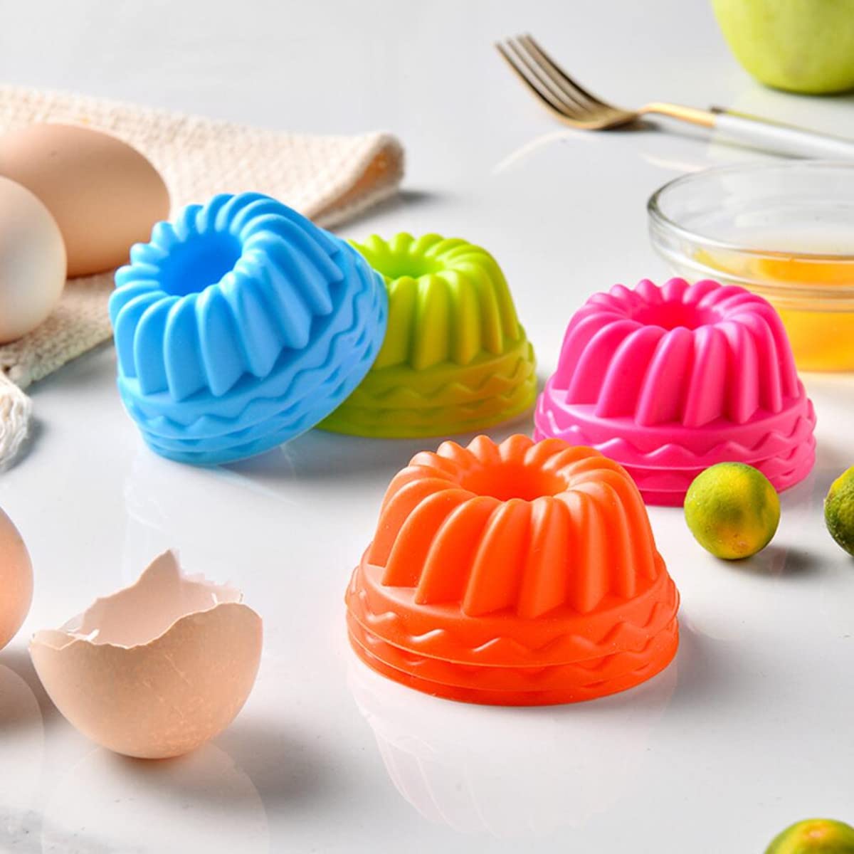 Silicone Cupcake Muffin Baking Cups 12 Pack Reusable Nonstick Silicone Baking Cups Mini Cake Pan (Multicolor)