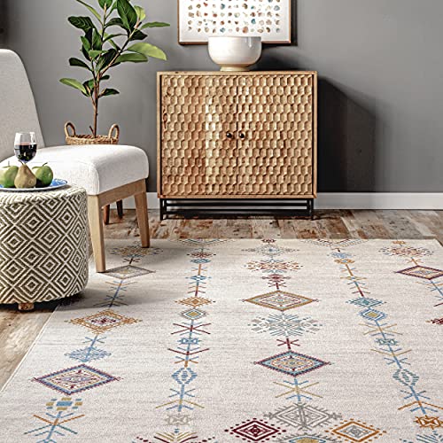nuLOOM Kiya Machine Washable Moroccan Tribal Geometric Ultra Thin Area Rug, 6' x 9', Light Grey