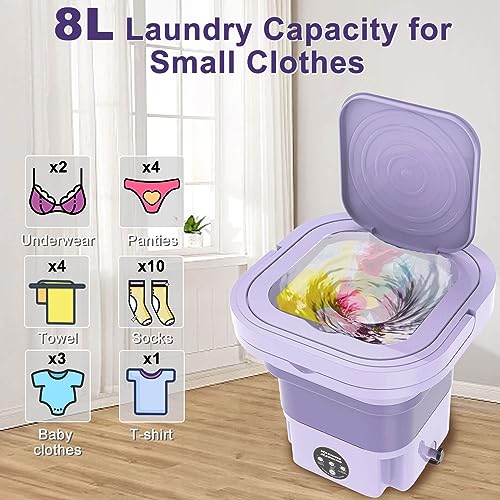 Mini Portable Washing Machine, Foldable Washing Machine with Spin-Dry Basket, Small Portable Washer and Dryer Combo for Travel, Underwear, Socks