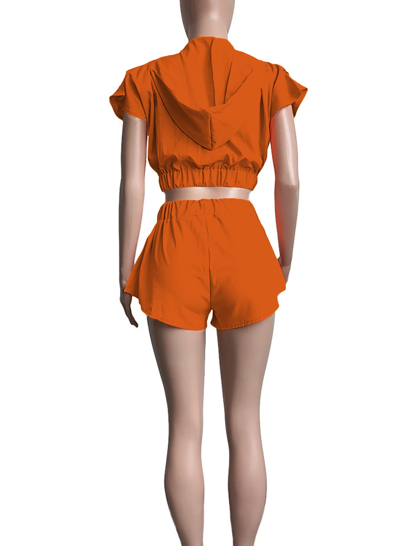 LYANER Women's Two Pieces Outfit Set Hoodies Zip Up Crop Top and Shorts Sweatsuit Orange# Medium