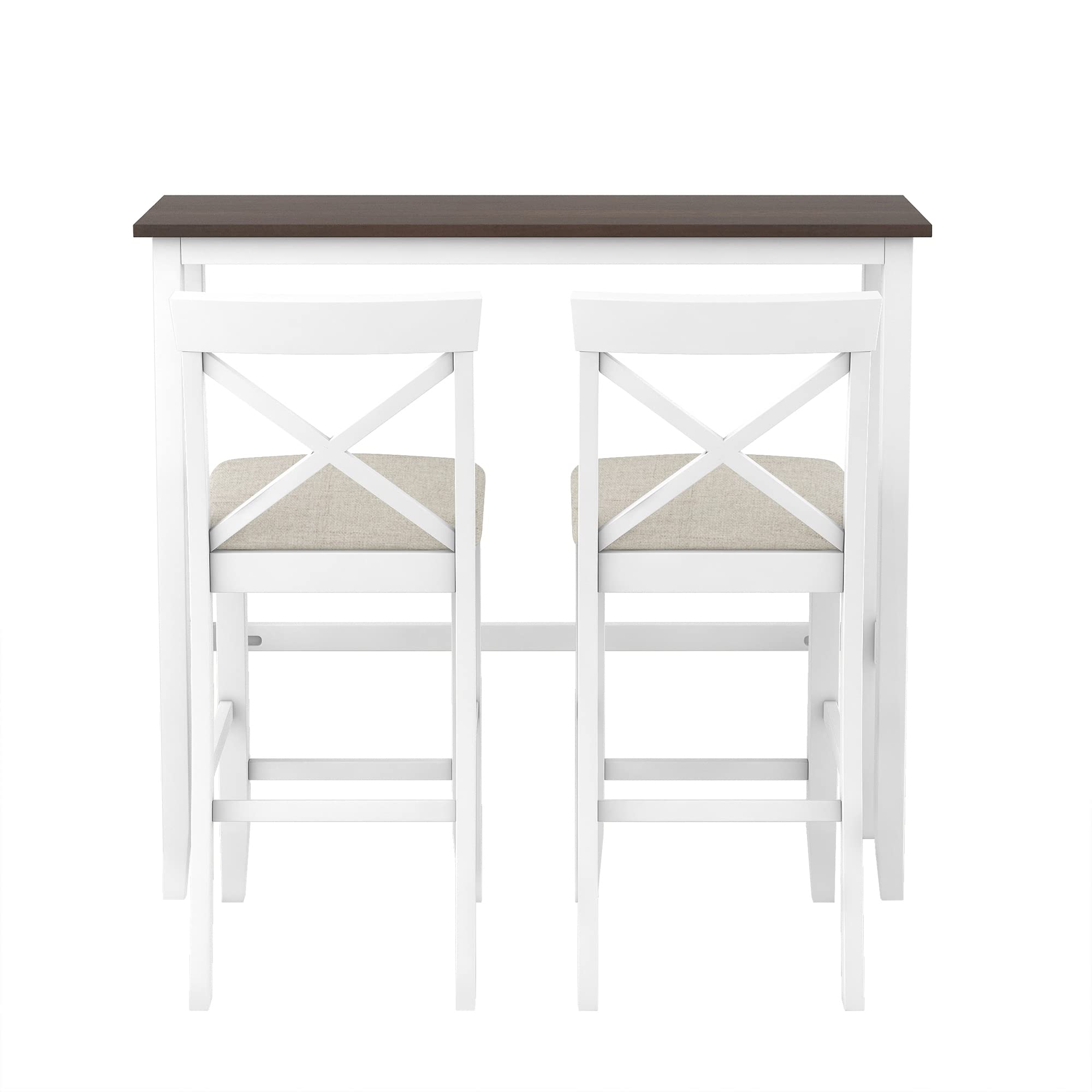 Lepfun Table, Farmhouse 48” Rectangular Wood Bar Height Dining Set, Kitchen Breakfast Nook with 2 Chairs for Small Places, Cherry+White