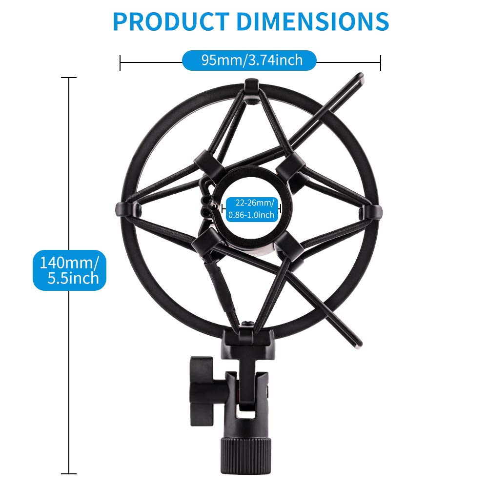 LYRCRO Microphone Shock Mount Holder Clip Mic Anti-Vibration for 22mm-26mm Diameter Dynamic Mic Like Shure SM58 58S SM57 PAG48 Sennheiser E835 E845 AKG D5S Samson Q7 Q8 Behringer Xm8500