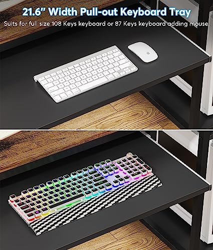 LITTLE TREE 63 inch Computer Desk with 3 Storage Drawers, Reversible Home Office Desk with Monitor Stand, Long PC Desk Workstation with Keyboard Tray, Study Writing Table, Rustic Brown