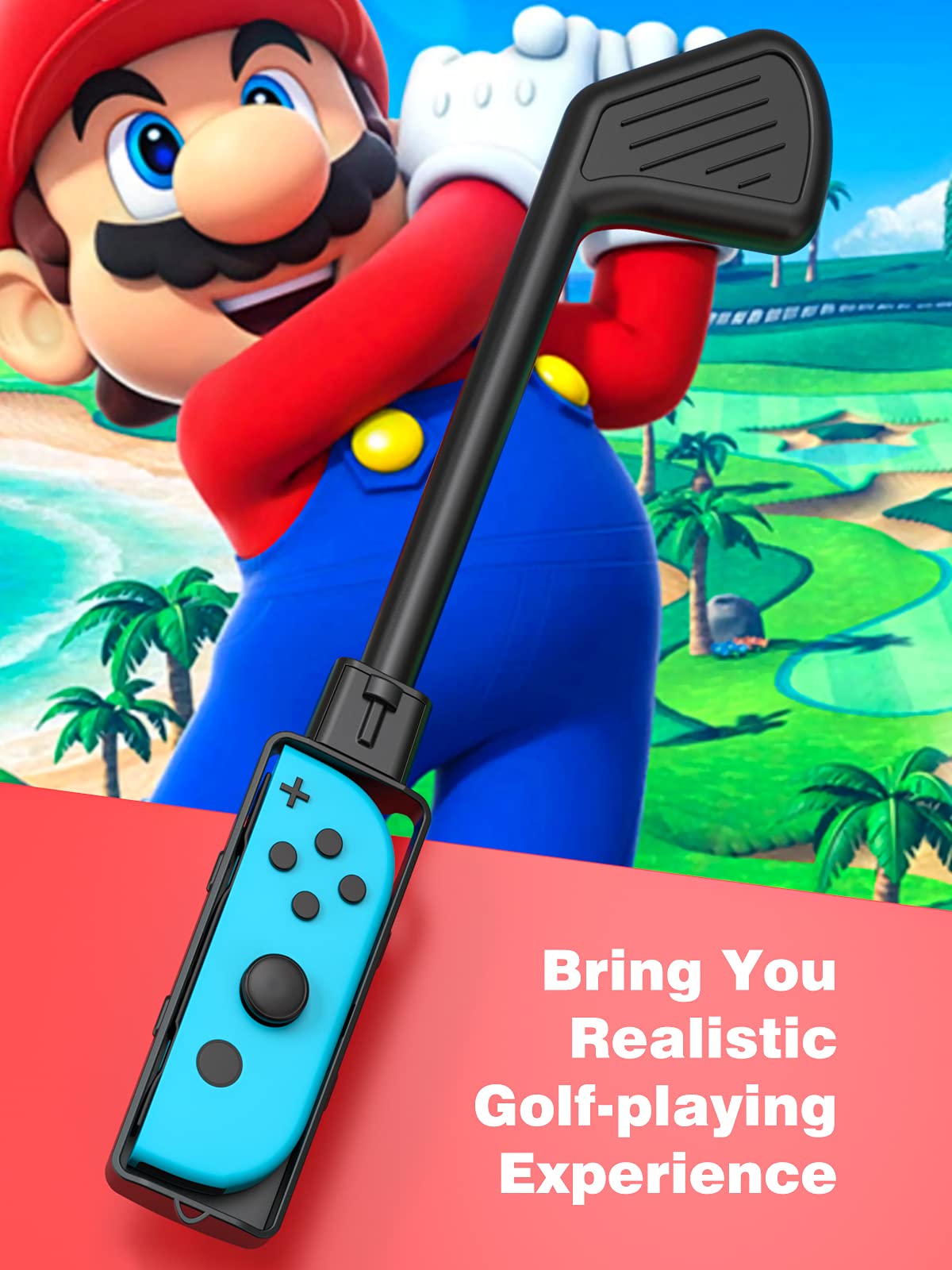 MoKo Golf Clubs Fit Nintendo Switch/Switch OLED Model Mario Golf: Super Rush Golf Hand Grips Game Accessories Fit with Joy-Con Controller 2 Pack with Rotatable Golf Rod &Wrist Strap, Black