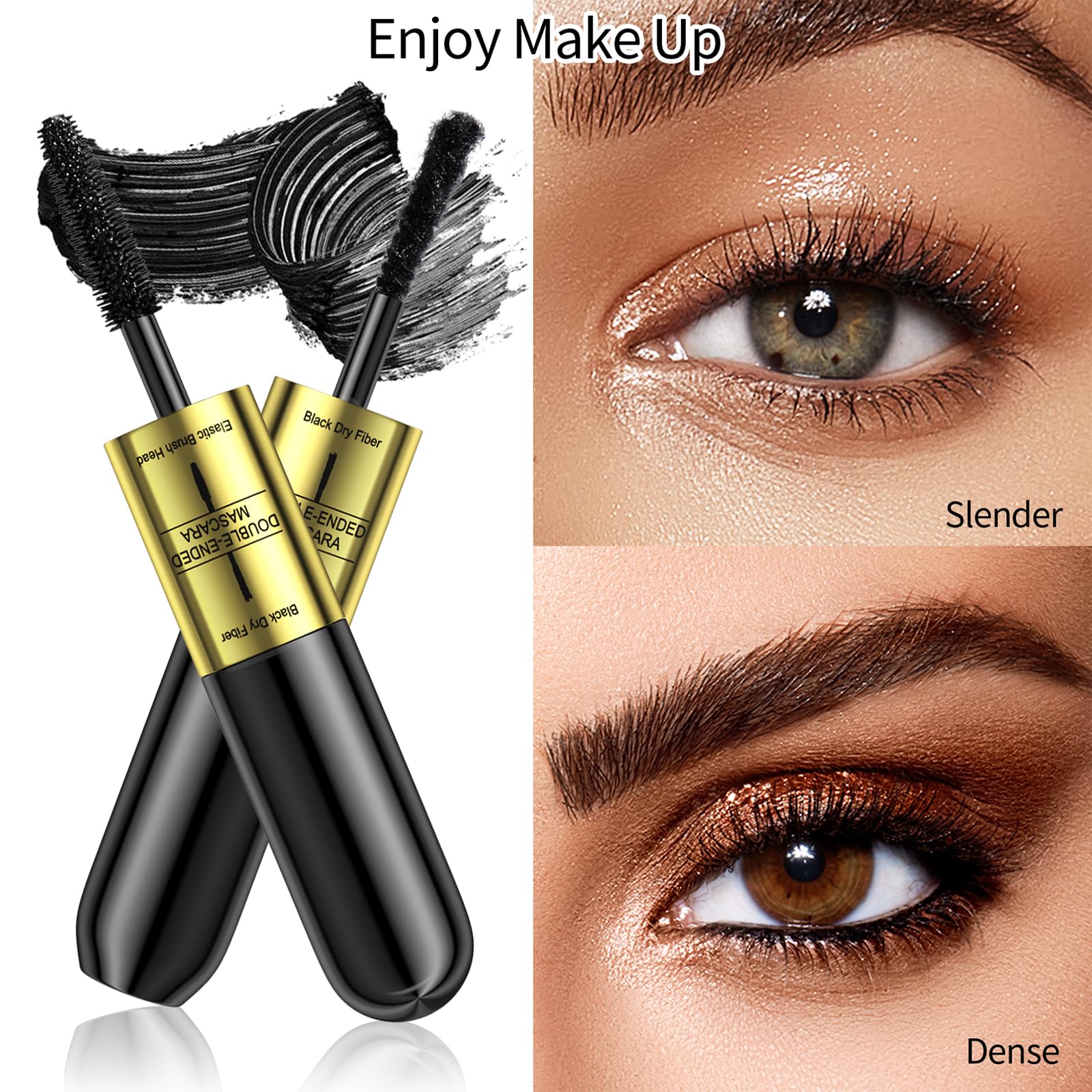 Mascara Black,Telescopic Mascara Two-in-One Extension Mascara,Full and Light,Long-Lasting Smudge-Proof Mascara Slender,Dense Thick Curling for Eye Makeup,No Flaking、No Smudging、No Clumping