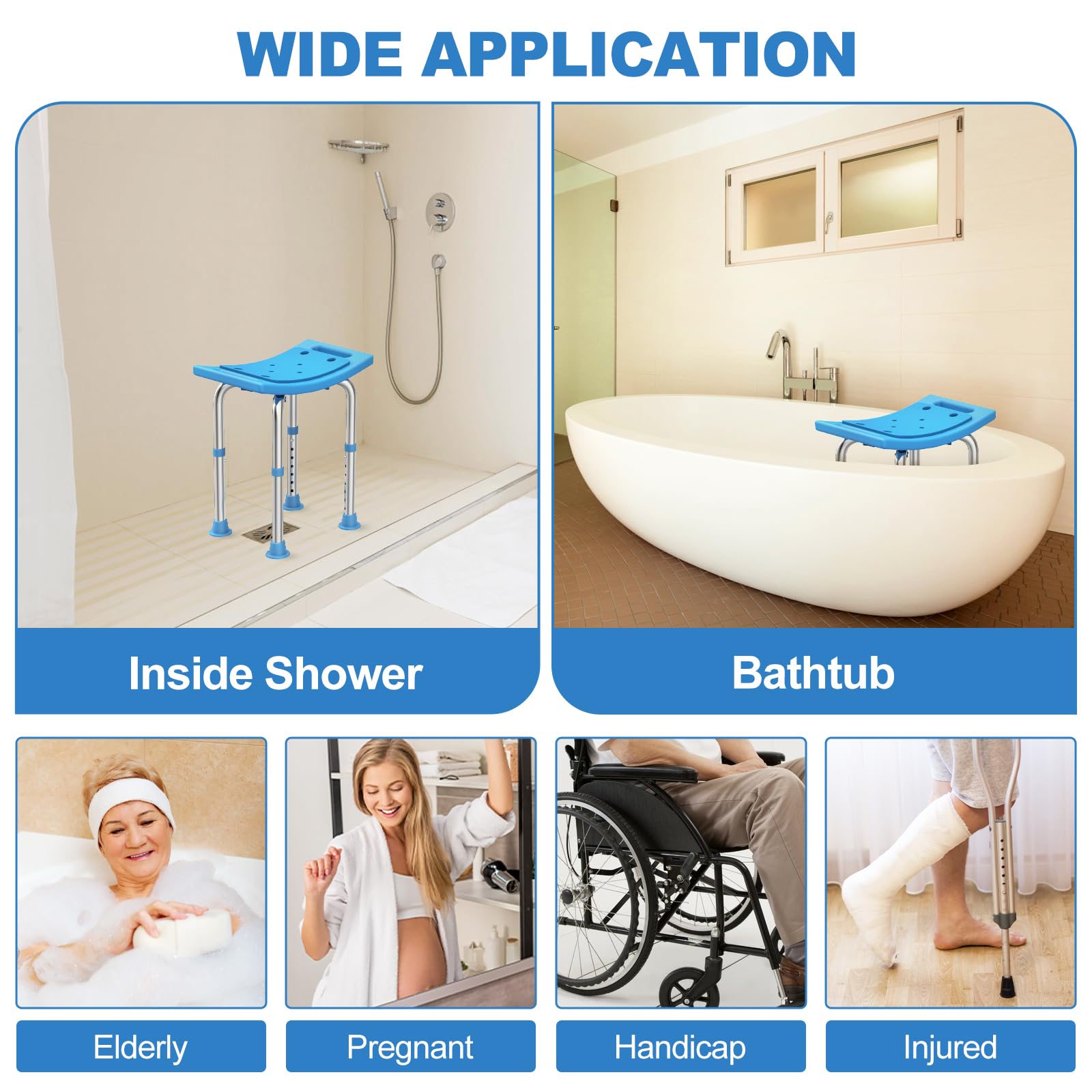 Medhelp Shower Chair for Inside Shower, FSA/HSA Eligible Stainless Steel Heavy Duty 380lbs Adjustable Padded Shower Bench with Anti Slip Rubber, No Tool Assembly Shower Stool for Elderly Disabled