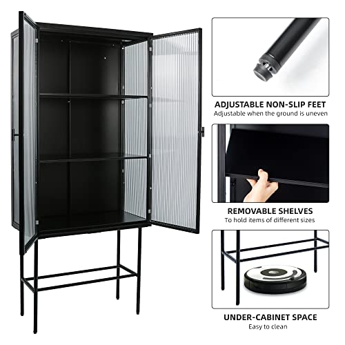 Voohek Display Cupboard, Buffet Server Table Accent Sideboard, Storage Cabinet for Living Room Kitchen, Black