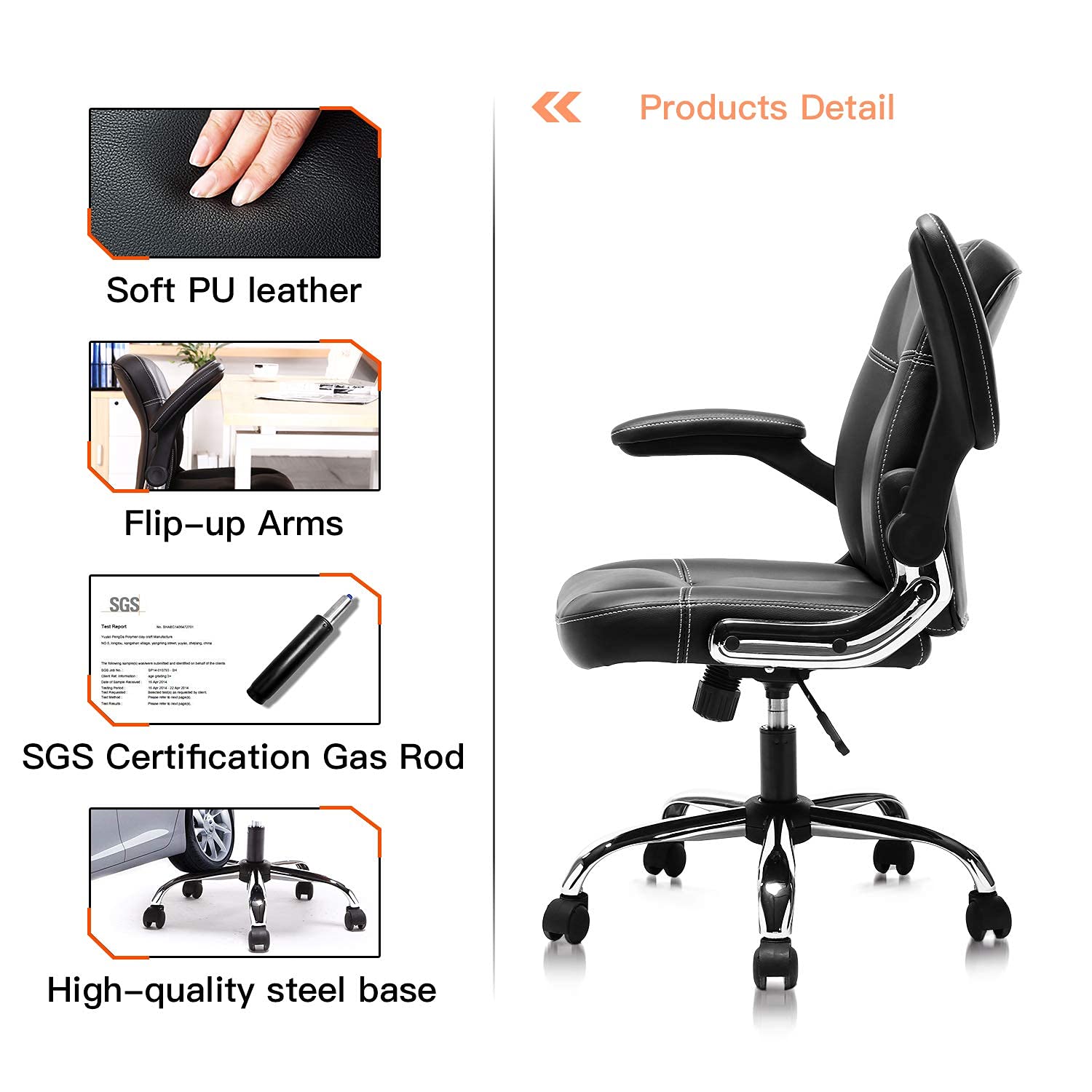 Mid-Back Ergonomic Office Faux PU Leather Chair Executive Computer Desk Chairs Managerial Executive Chairs