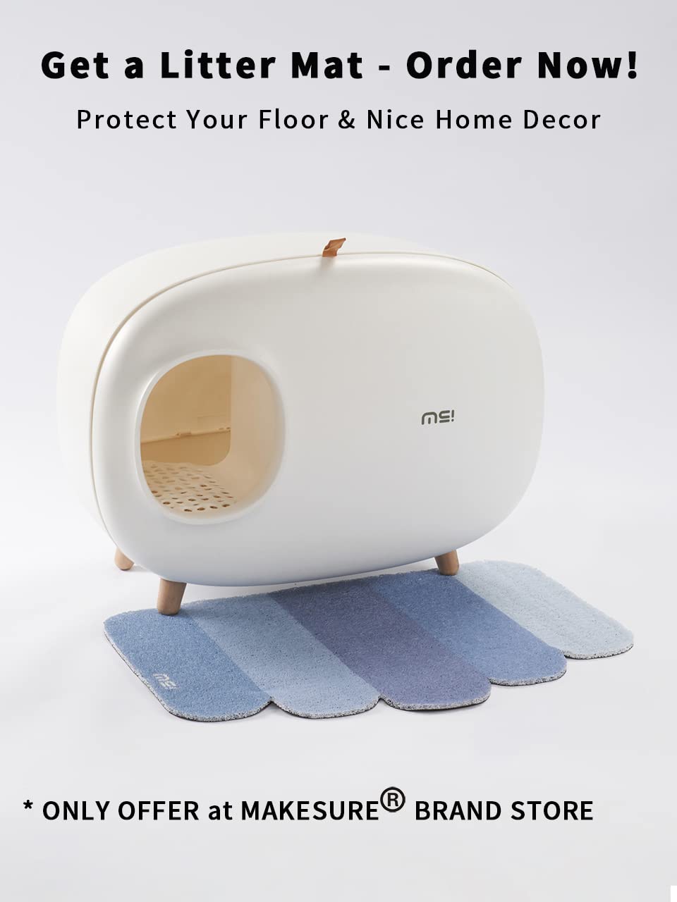 MS!MAKE SURE Cat Litter Box (with Litter Mat), Enclosed Design, Large Space Litter Box with Lid, Prevent Sand Leakage and Isolate Odors, Easy to Clean, with Cat Litter Scoop - White