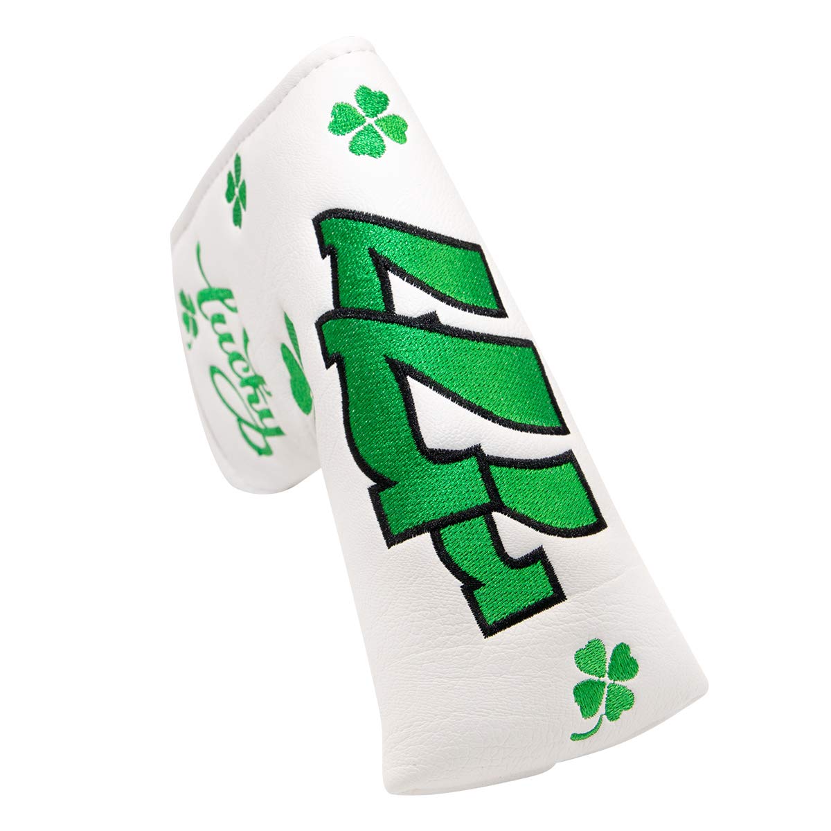 Lucky Green Clover Shamrock Golf Blade Putter Cover Headcover Club Protective Golf Accessories for Men,Soft Synthetic Leather,for Scotty Cameron,Odyssey,Taylormade in White
