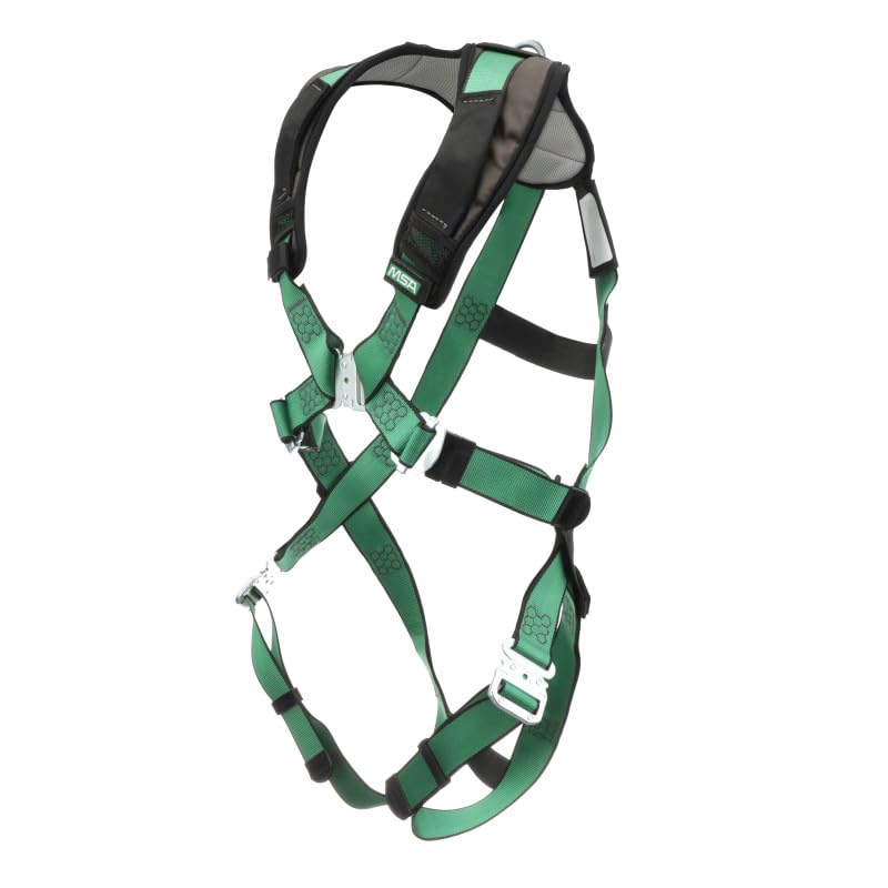 MSA 10206101 V-Form+ Full Body Safety Harness - Size: Medium, D-Ring Configuration: Back, Quick Connect Leg Straps, With Shoulder Padding, Full Body Harness