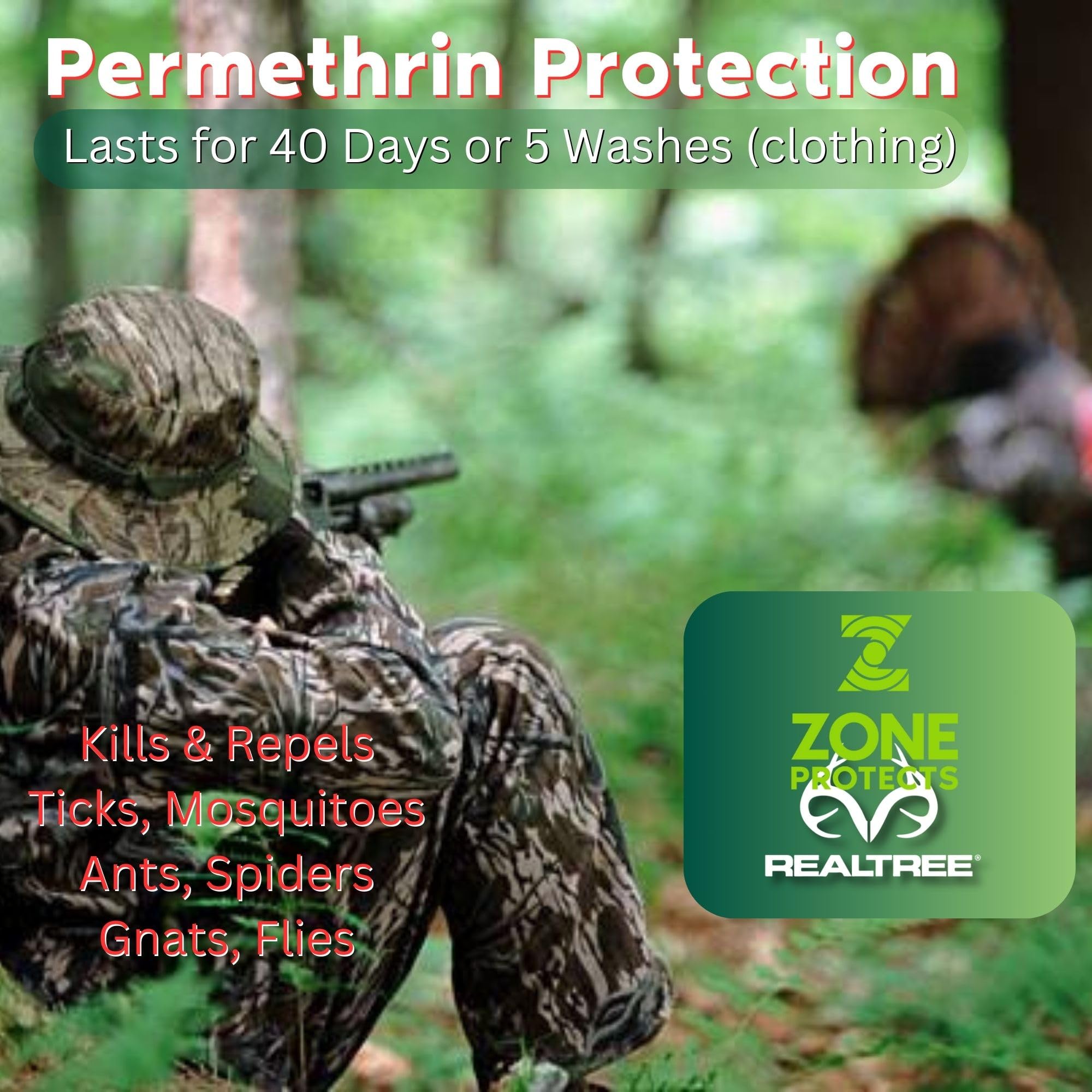 Zone Protects Realtree Permethrin Insecticide Refill - 32oz, Kills & Repels Ticks, Chiggers, Mosquitoes, Ants, Spiders, Outdoorsmen Formula, Dries Odor-Free