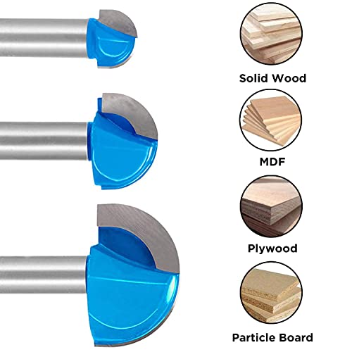 TOOLDO Router Bits ,3pcs Core Box Router Bit Set,Diameter 3/4", 1-1/4", 1-5/8" Round Nose Bit Set,1/2" Shank Router Bit Set,for DIY, Woodworking Project