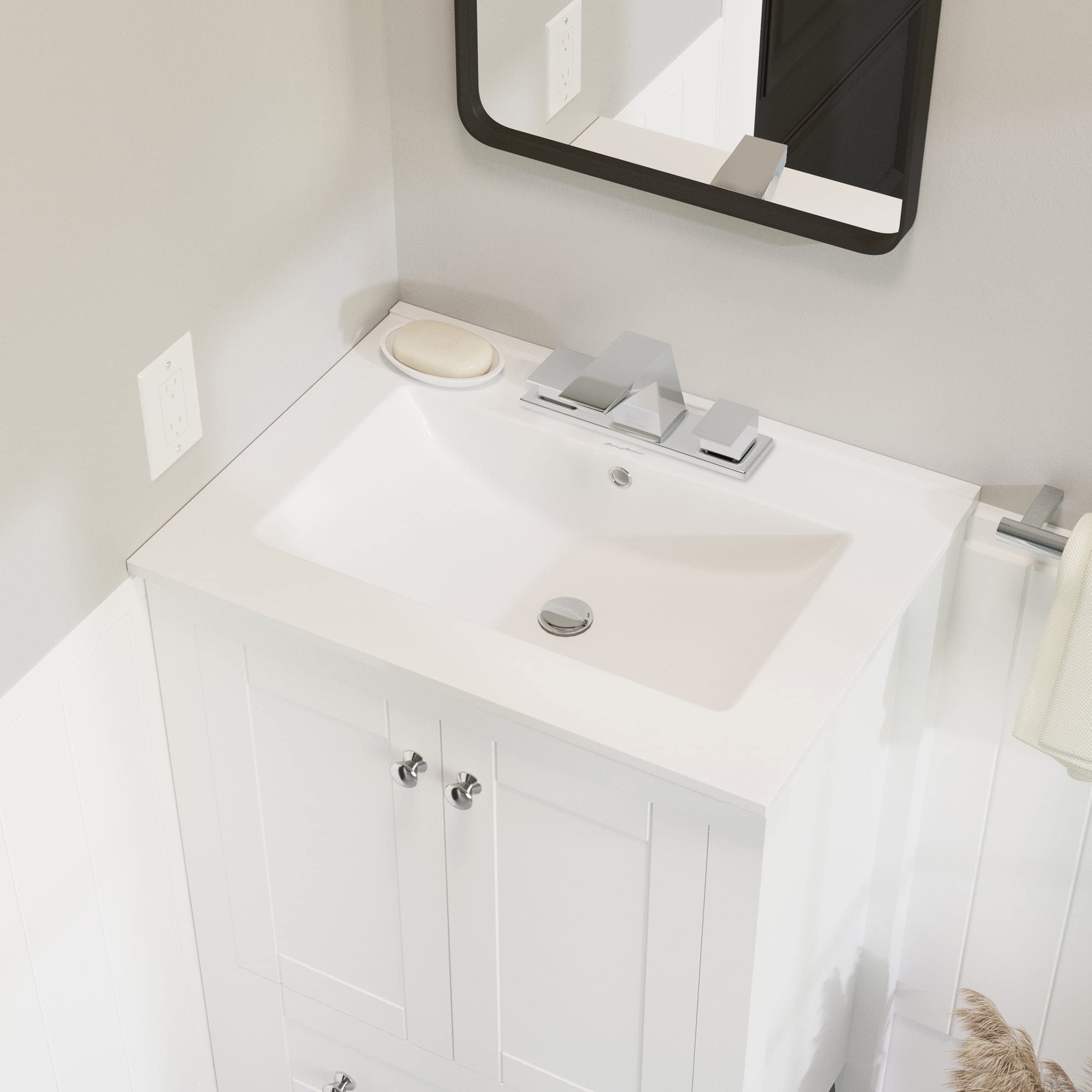 Swiss Madison Well Made Forever SM-VT324-3 Ceramic Vanity Top Sink 24" with Three Faucet Holes, Glossy White