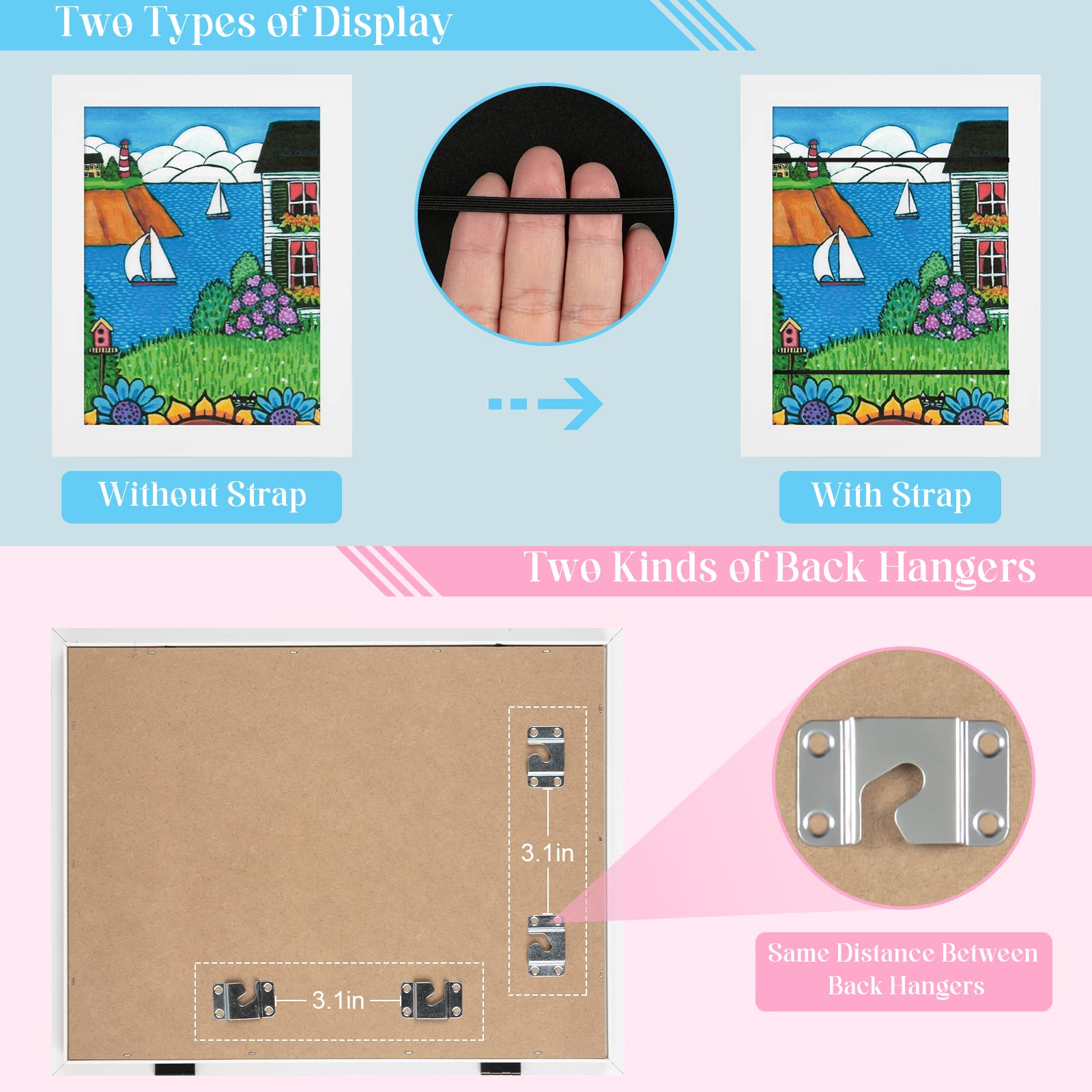 Kids Art Frames, 9x12 Front Opening Kids Artwork Frames Changeable, Upgrade White Artwork Display Storage Frame for Wall, Holds 50 Pcs, for 3D Picture, Crafts, Children Drawing, Hanging Art, Portfolio