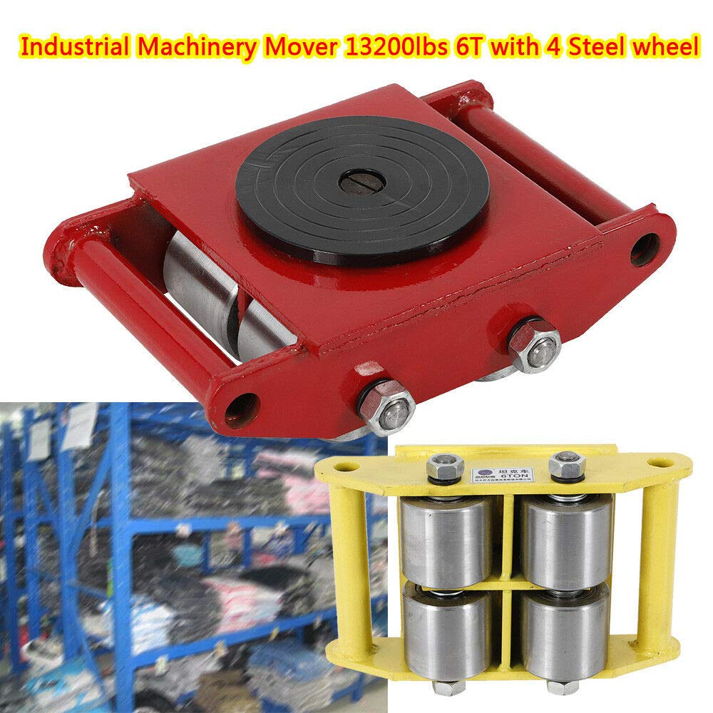 Machinery Mover,Industrial Dollies, 8-Ton/17,600Lbs, 26400lbs 12T Machinery Mover Roller Dolly with 360°Swivel Top Plate with 6/8 Polyurethane Wheels (Red) (Red, 6T 13,200 lbs Steel Wheel)