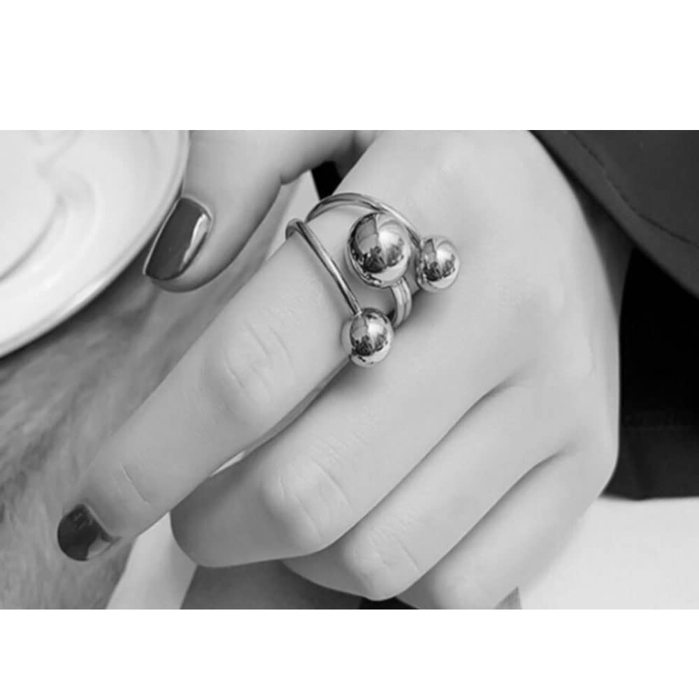 Round Bead Ball Ring Adjustable Opening Ring Finger Rings for Women Girls Bead Statement Band Wrap Ring Birthday Jewelry