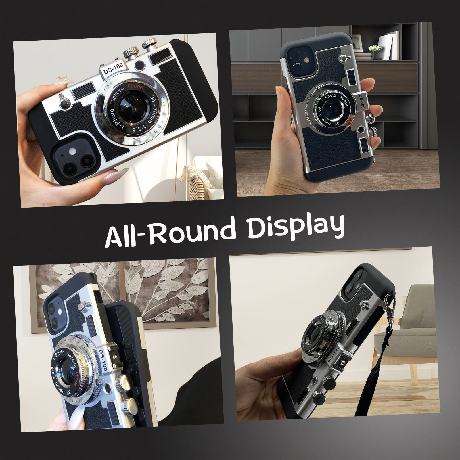 Mscomft Emily in Paris Phone case for iPhone 12/12 Pro, Vintage Camera Phone Case, 3D Vintage Camera Design Phone case That Looks Like a Camera,with Long Anti-Lost Lanyard(for iPhone 12 pro) Black
