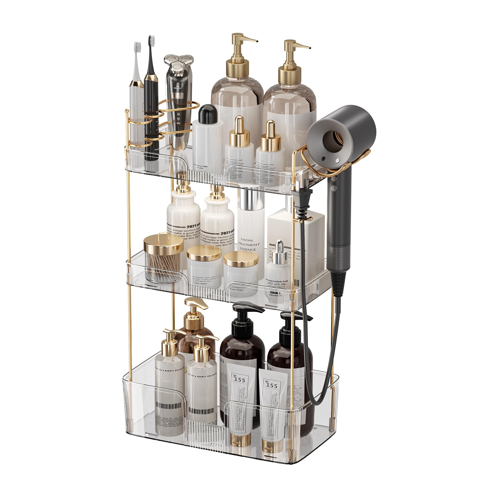 YCIA&DONE Luxury Bathroom Counter Organizer, Large Makeup Organizer Countertop, Shelf Organizer, Vanity Tray, Easily Assemble for Bathroom Organizers and Storage, Undersink, Cabinet, 2 Tiers Clear