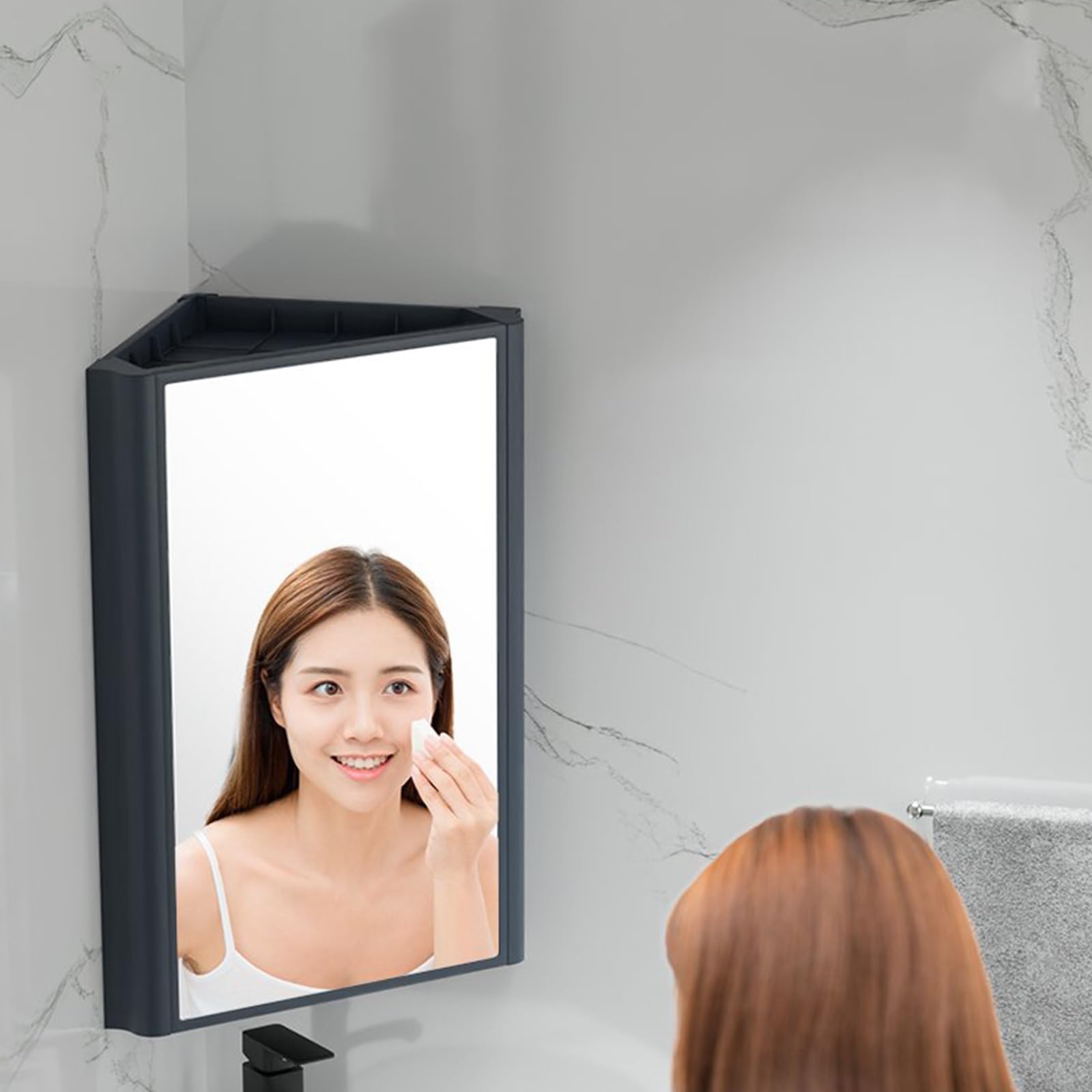 WXMYOZR Medicine Cabinet Bathroom Vanity Mirror,Corner Vanity Mirror for Small Space, Wall Mounted Bathroom Storage Cabinet with Mirror, Aluminum Alloy Construction IP54 Waterproof,Black