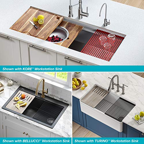 Kraus KRM-11LG Multipurpose Over Sink Roll-Up Dish Drying Rack, Light Grey, 16.88" x 12" x .38"