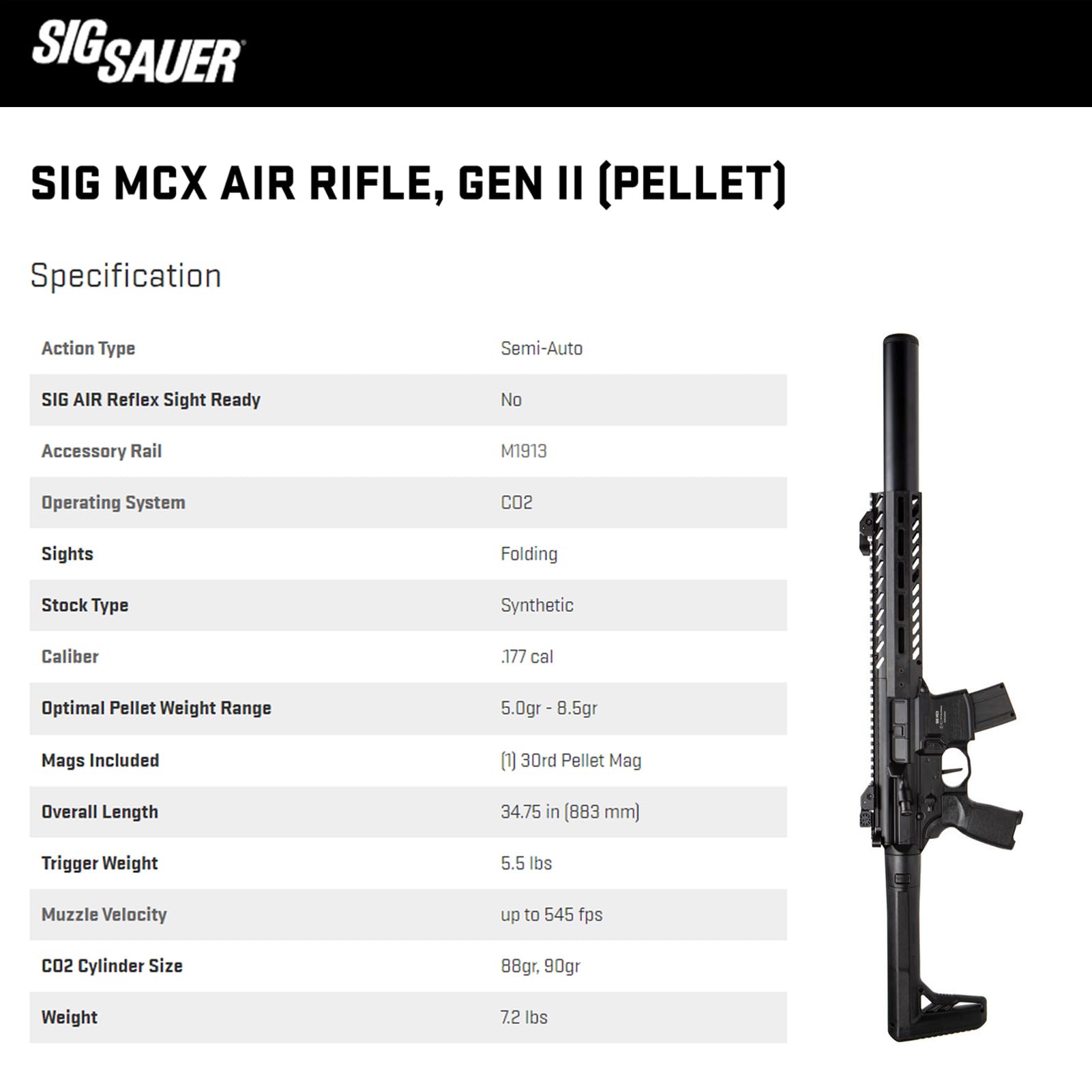 Sig Sauer MCX Gen 2 .177 Caliber 30rd CO2-Powered Semi-Auto Pellet Air Rifle | Accurate High-Performance Airgun for Shooting Training & Practice, Black
